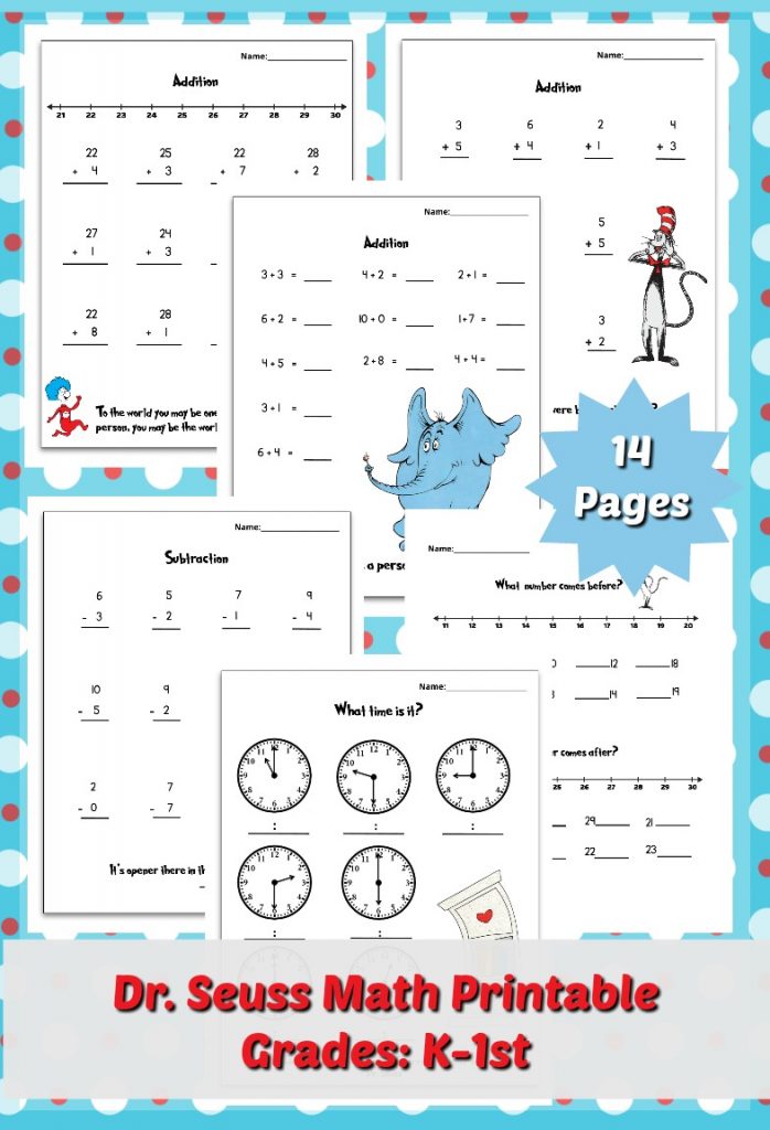 Free Dr. Seuss Printable Math Pack For Grades K-1st